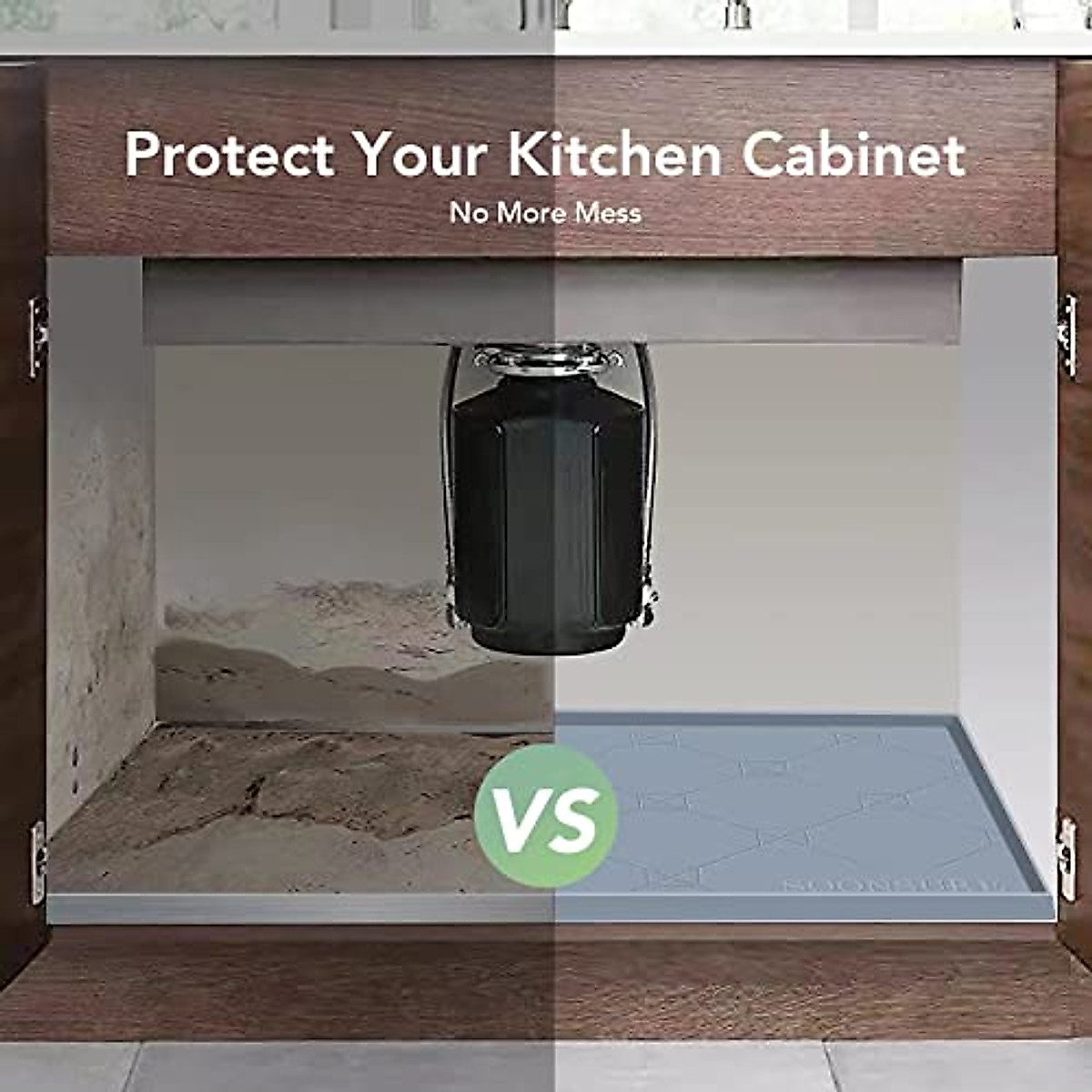 Under Sink Mat, Under Sink Mats for Kitchen Waterproof, 34”x22” Silicone Under Kitchen Sink Liner Mat, Flexible Under Sink Drip Tray for Kitchen Bathroom, Thick Under Sink Rubber Mat With Lip, Grey