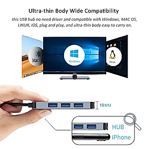 USB Hub 3.0 with 4 Ports, VIENON Aluminum USB C to USB 3.0 Hub USB Splitter for MacBook, Mac Pro/Mini, iMac, Ps4, PS5, Surface Pro,Flash Drive, Samsung and More USB-C Laoptop