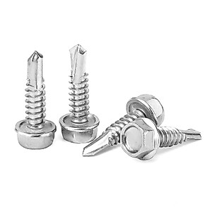 #10 x 3/4" Hex Washer Head Self Drilling Screw, Self Tapping Sheet Metal Screws, 410 Stainless Steel, 100 PCS