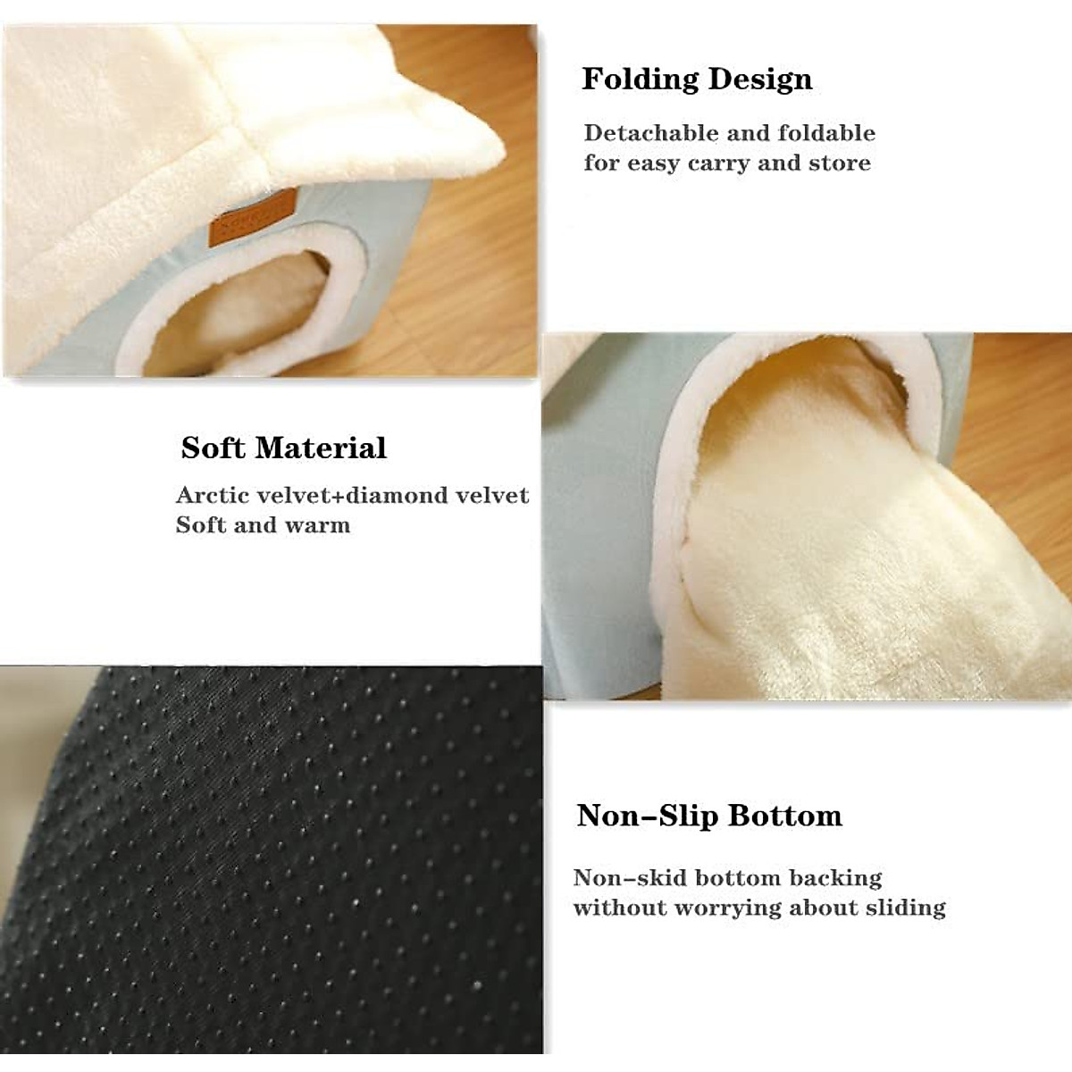 SEAHOME Foldable Dog House Kennel Bed Mat for Indoor Pets,Enclosed Warm Plush Sleeping Nest Bed with Removable Cushion,Covered Small Pet Condos Indoor Cat Hideaway (L, Grey)