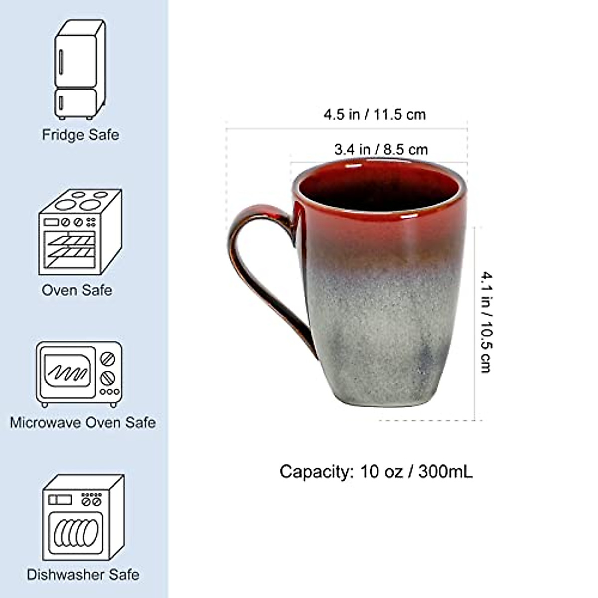 HENXFEN LEAD Coffee Mugs Set of 4 - Ceramic Cups 10 Oz with Large Handle for Coffee, Soup, Tea, Milk, Latte and Cocoa, Mug Gift Set Microwave & Oven, Dishwasher Safe - Red