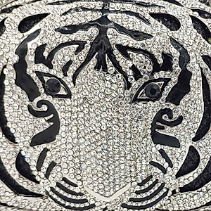 Boutique De FGG Tiger Clutch Purse for Women Evening Bags Formal Party Prom Rhinestone Handbags and Purses (Silver)