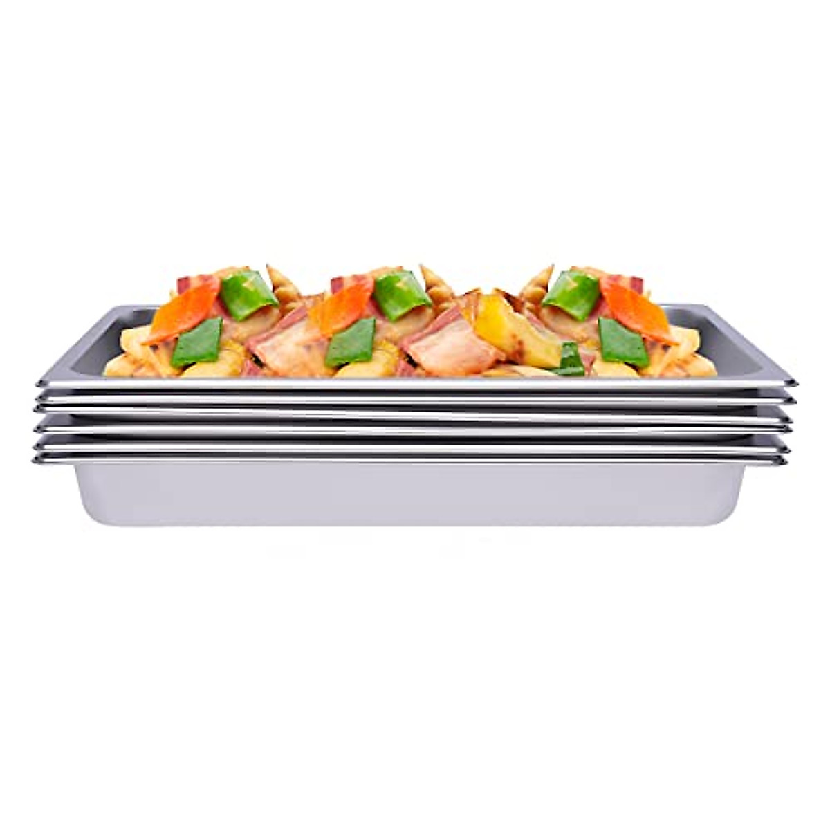 NG NOPTEG Full Size Steam Table Pans, 6-Pack 2.5 Inch Deep Restaurant Steam Table Pans 201 Gauge Stainless Steel Hotel Pan for Catering Supplies Restaurant Kitchen Pan Tray