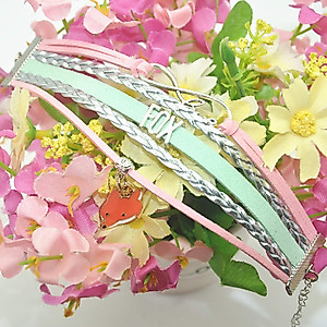 HCChanshi Fox Bracelet Jewelry Infinity Love Fox Gifts Fox Jewelry Bracelet Gifts For Fox Lover, Fox Valentine Gifts, Fox Themed Gifts, Fox Wedding Gifts (Pink,Silver and Mint Green)