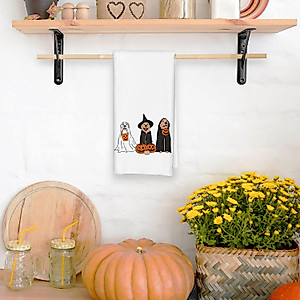 Jvpke Halloween Kitchen Towels, Halloween Ghost Dogs Pumpkin Decorative Hand Towels for Bathroom, Halloween Dish Towels Tea Towels, Halloween Kitchen Bathroom Decor, 16x24 Inches