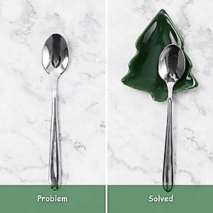 Whaline 4Pcs Christmas Coffee Spoon Rest Ceramic Teaspoon Holder mas Tree Shaped Sauce Dishes Seasoning Dipping Bowl Christmas Ring Dish for Xmas Kitchen Office Party Decor