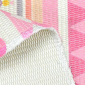 Lacomfy 2PC Cotton Area Rug Sets Pink Boho Printed Tassels Door Mat 2'x3'+2'x4.3' Hand Woven Outdoor Runner Rugs Washable Braided Rug for Kitchen Entryway Bathroom Laundry Room