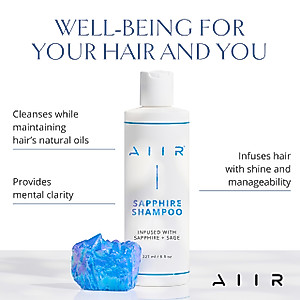 AIIR Sapphire Shampoo - Natural Hair Growth & Shine Formula - Crystal Infused, Vegan, Sulfate-Free, Color-Safe Professional Hair Care - 8 oz