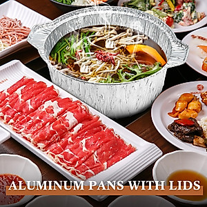 Ziliny 12 Pcs Disposable Aluminum Pot with Lid Round Foil Pans Disposable Cookware Food Container for Vacation Trips Camping Baking Heating Cooking (74.4 oz)