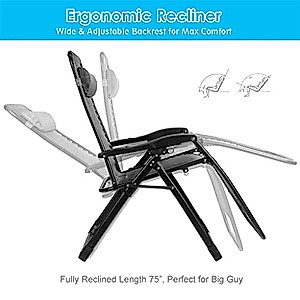 WYFDP Extra Large Lounge Chair Patio Folding Recliner Grey