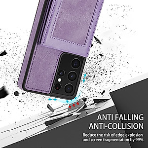 Compatible with Samsung Galaxy S21 Ultra 5G Case with Leather Credit Card Holder Magnetic Clasp Stand Cell Accessories Mobile Flip Purse Phone Cover for S21ultra 21S S 21 21ultra G5 Women Men Purple