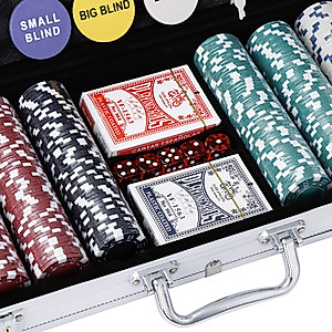 Smartxchoices 500 PCS Poker Chip Set 11.5 Gram Dice Style Clay Casino Poker Chips w/Aluminum Case Cards Dices Blind Button for Texas Holdem Blackjack Gambling
