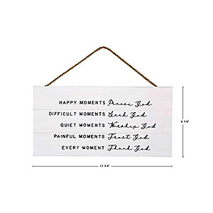 GSM Brands Happy Moments Praise God Wood Plank Hanging Sign for Home Decor (13.75 x 6.9 Inches with White Background)