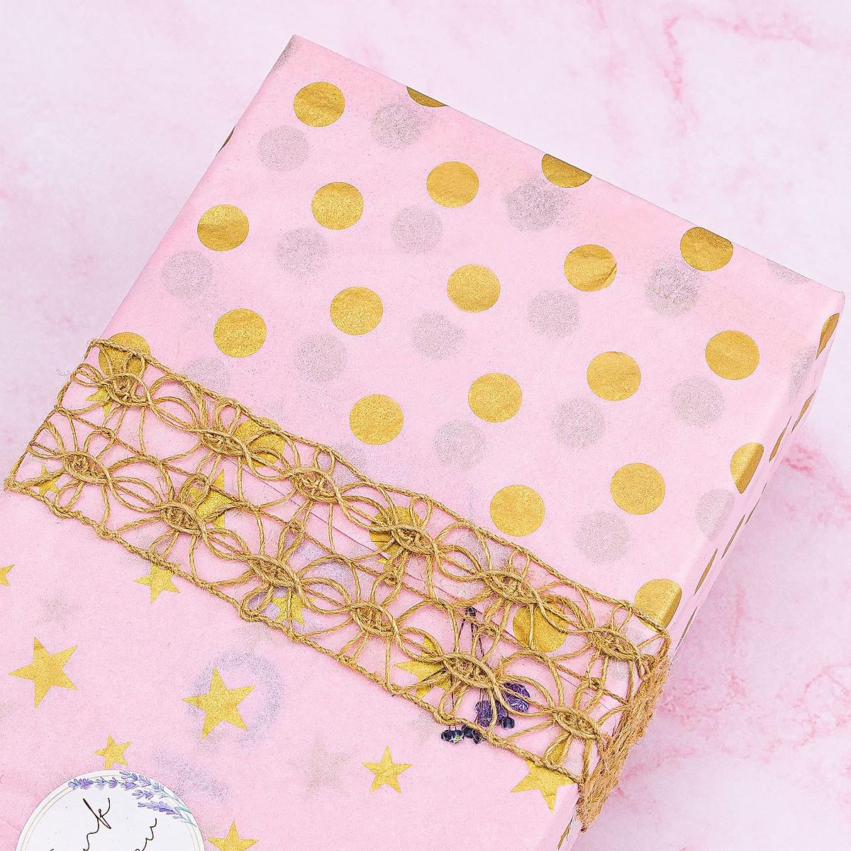 MR FIVE Pink Gold Polka Dot Tissue Paper Bulk,20" x 28",Gift Wrapping Tissue Paper,Tissue Paper for Gift Bags,Wrapping Paper for Baby Shower Graduation,Birthday,Holiday Party Decoration,30 Sheets