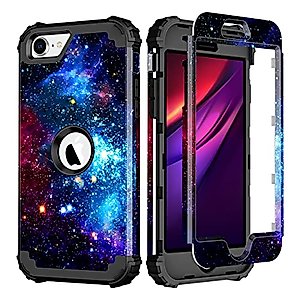 Rancase for iPhone SE 2022/2020 Case,Three Layer Heavy Duty Shockproof Protection Hard Plastic Bumper +Soft Silicone Rubber Protective Case for iPhone SE 2022/2020 4.7 inch,Shiny in The Dark Blue