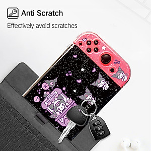 PERFECTSIGHT Glitter Little Devil Rabbit Protective Case for Nintendo Switch 6.2 inch, Cute Bling Clear Soft TPU Slim Cover, Kawaii Dockable Case for NS Console and Joy-Con Controller - Anti-Scratch
