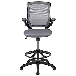 Flash Furniture Kale Mid-Back Dark Gray Mesh Ergonomic Drafting Chair with Adjustable Foot Ring and Flip-Up Arms