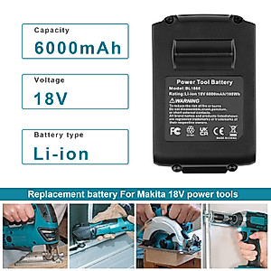 [1Pack] 18V 6.0 Ah High-Output Battery for Makita 18-Volt Tools BL1860 BL1850B BL1850 BL1840 BL1830 BL1820 BL1815 LXT-400, 18V Tool Battery