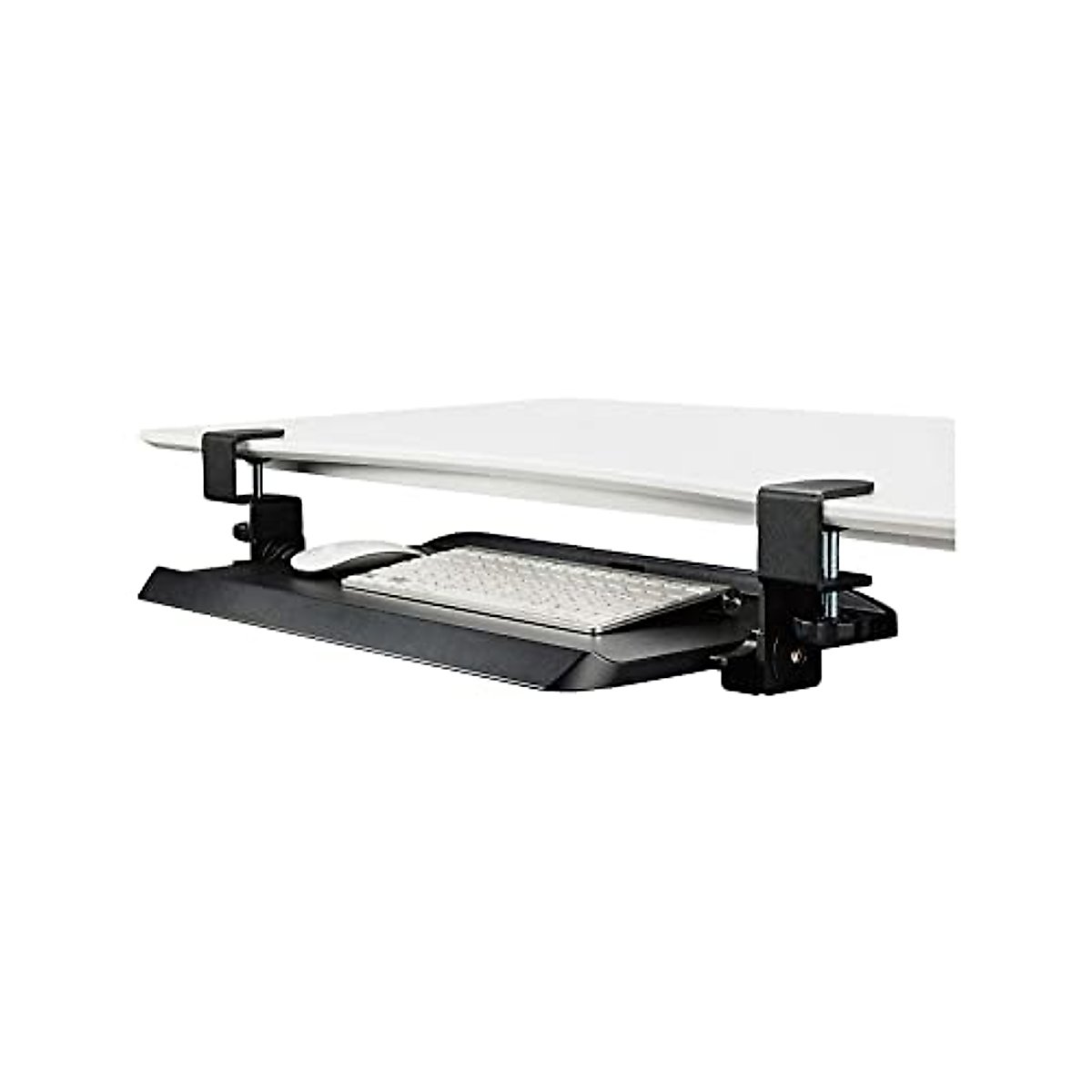Kantek Clamp On Under Desk Ergonomic Computer Keyboard Tray Holder, Adjustable Tray Slides Out With Tilt Control, Easy Mounting, 20" X 11.5", Black