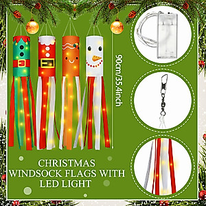 VitalCozy 4 Pcs Christmas Windsock Flags with LED Light Christmas Tree Hanging Decorations Santa Claus Gingerbread Man Elf Snowman Christmas Decorations for Lawn Yard Patio Garden Winter Party Decor