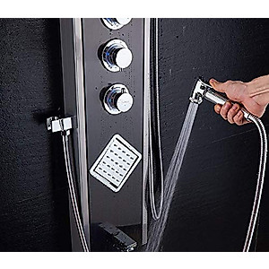 ELLO&ALLO LED Shower Panel Tower System,Rainfall Waterfall Shower Faucet Fixtures Bathroom Rain Massage System with Body Jets Brushed Nickel and Black