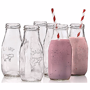 Circleware Dairy Milk Glass Bottles, 10.5 oz, Clear
