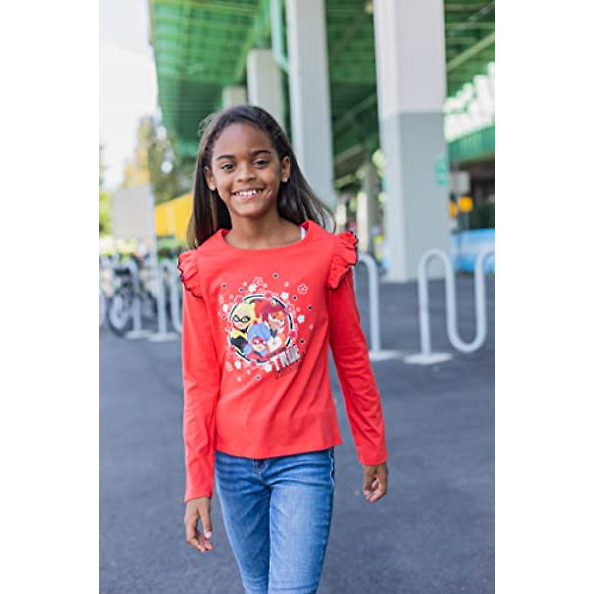 Miraculous Ladybug Cat Noir Rena Rouge Big Girls 2 Pack Ruffle T-Shirts Gray/Red 10-12