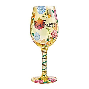 Enesco Designs by Lolita Kindness Floral Hand-Painted Artisan Wine Glass, 15 Ounce, Multicolor