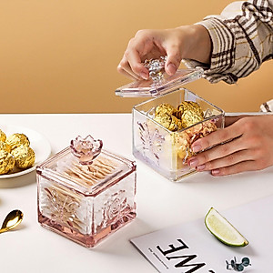 WHJY Cute Glass Vintage Candy Jar with Lid, Iridescent Colored Glass Candy Jar for Office Desk, Pink Candy Dishes for Candy Buffet, Cookie Jar 4.5” Tall