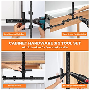 Cabinet Hardware Jig Tool, Aiment All Aluminum Pull Jig with Extensions for Oversized Handles, Adjustable Punch Locator Drill Template Guide for Door & Drawer Front Knobs, Pulls and Shelf Pin Holes