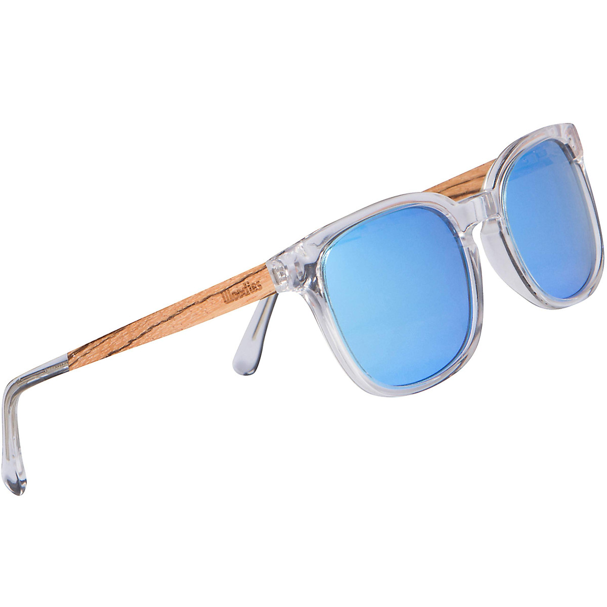 Woodies Clear Acetate Frame and Colored TAC Lenses Sunglasses | FREE Wooden Gift Box | 100% UVA/UVB Ray Protection (Light Blue)