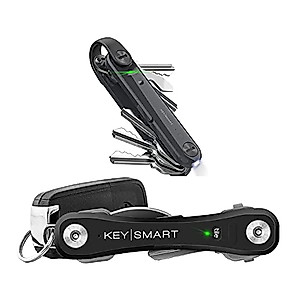 KeySmart Max - Compact Trackable Key Organizer w LED Flashlight and Tile Bluetooth Key Finder Technology (up to 14 Keys, Steel Gray) Bundle with KeySmart Pro (up to 10 Keys, Black)