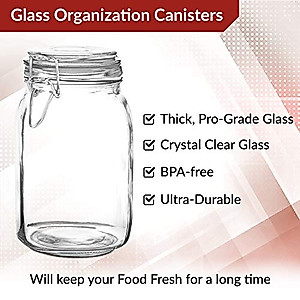 Set of 2 Large Glass Mason Jar with Lid (3 Liter) | Airtight Glass Storage Container for Food, Flour, Pasta, Coffee, Candy, Dog Treats, Snacks & More | Glass Organization Canisters 100 Ounces