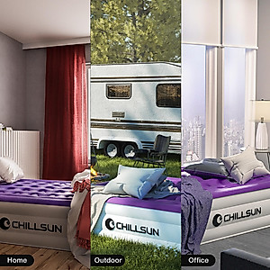 CHILLSUN Queen Air Mattress with Built in Pump,16 inch Double-High Inflatable Mattress with Flocked Top, Easy Inflate, Waterproof, Portable Blow Up Bed for Home…