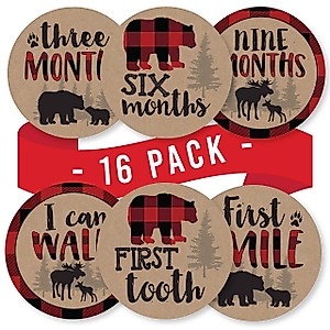 16 Monthly Baby Milestone Stickers Boy - Lumberjack Baby Monthly Milestone Stickers for Baby Boy, Milestone Baby Monthly Stickers, Baby Month Stickers for Baby Photo Props, Monthly Baby Stickers Boy