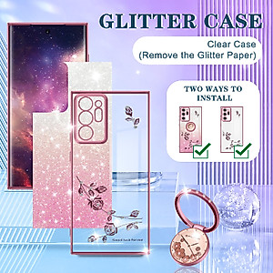 Coralogo (3in1 for Samsung Galaxy Note 20 Ultra Case Glitter Sparkly for Women Girls Bling Shiny Phone Cover Cute Flowers Floral Unique Design with Ring Pretty Cases for Galaxy Note 20 Ultra 5G 6.9''