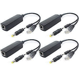 ANVISION 4-Pack 5V Gigabit PoE Splitter, 48V to 5V 2.4A Adapter, 10/100/1000Mbps, Plug 3.5mm x 1.35mm, 5.5mm x 2.1mm Connector, IEEE 802.3af Compliant, for IP Camera and More
