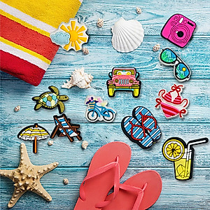 35PCS Summer Shoe Charms for Crock Bubble Slides,Cool Coconut Tree Cactus Fruit Juice Flowers Shoe Decoration Charms Pins for Kids Teens Girls Boys Men Women Party Favor