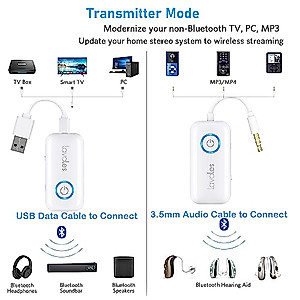 Lavales Wireless Bluetooth 5.3 Audio Transmitter Receiver Adapter for Airplane, Gym/TVs/Gaming Consoles/Car/PC/Home Stereo, 3.5 mm Jack, AptX Adaptive/Low Latency,Dual Paring,Rechargeable,HD Stereo
