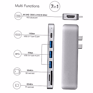 Adapter for MacBook Pro/Air M1 2022/2021/2020, 7 in 2 USB-C Hub with 4K HDMI, Thunderbolt 3(100W PD), USB-C & 2 USB 3.0, SD/TF Card Reader, Type C Dongle for MacBook Pro Air 13" 15" 16" (D)