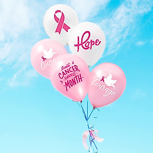 60PCS Breast Cancer Awareness Balloons – Pink Ribbon Hope Month Indoor Outdoor Party Decorations Supplies Ornaments