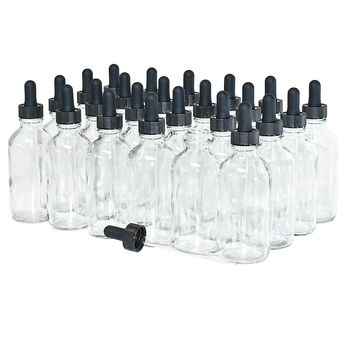 (Pack of 24) 4 oz. Clear Boston Round with Black Glass Dropper