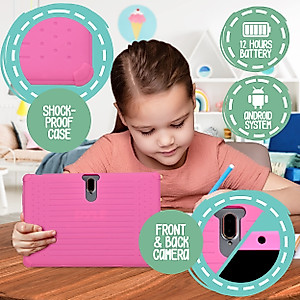 Pyle 10.1-Inch Android Tablet w/ 1080p HD Display, Dual Camera, WiFi Compatibility, Quad-Core Processor,10.1” Kids Tablet w/Stylus Pen 1GB RAM, 8GB Storage, Kid-Proof Cover (Pink)