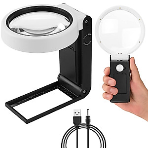 Anourney Magnifying Glass 30X 40X with Light and Stand, Handheld Standing LED Illuminated Magnifier, Folding Reading Magnifying Glass with for Seniors Read, Coins, Stamps, Map, Jewelry, Close Work