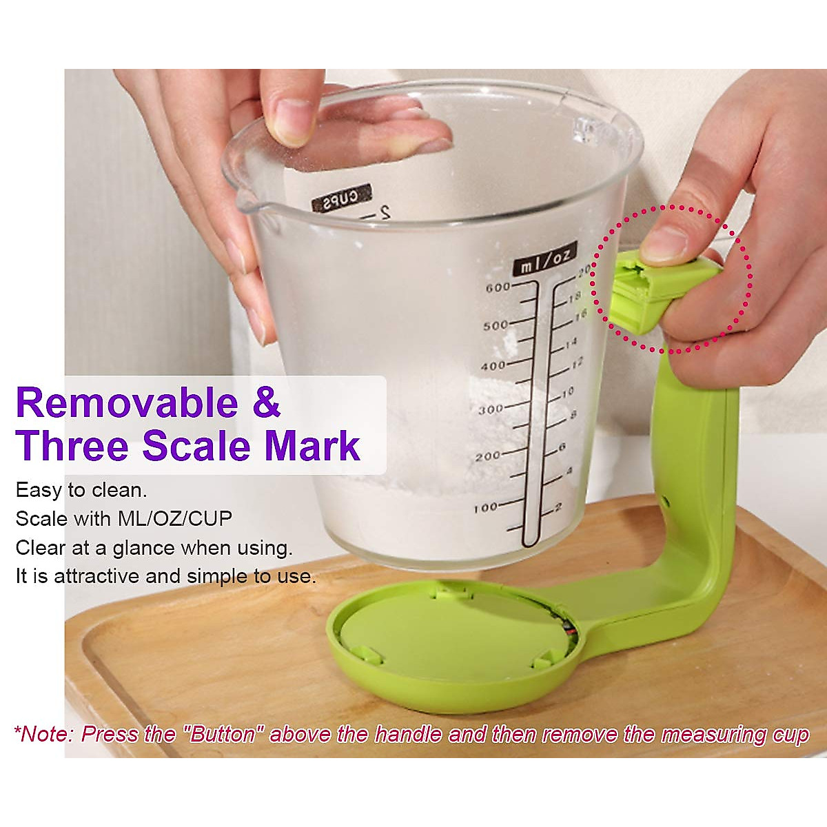 Kitchen Scale Digital Measuring Cup 1kg/600ml Food Scale Weight Scale Scales Weighing Water Milk Flour Sugar Oil Coffee Liquid Baking Cooking Plastic Measuring Cups Grams and Ounces (Black)