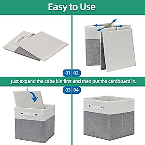 Bidtakay Baskets Cube Storage Bins 4 Pack Closet Storage Toy Basket Foldable Bins with Handle 11 Inch Cubby Storage Organizer Grey Collapsible Organizing Small Bins for Shelf Basket Clothing Storage