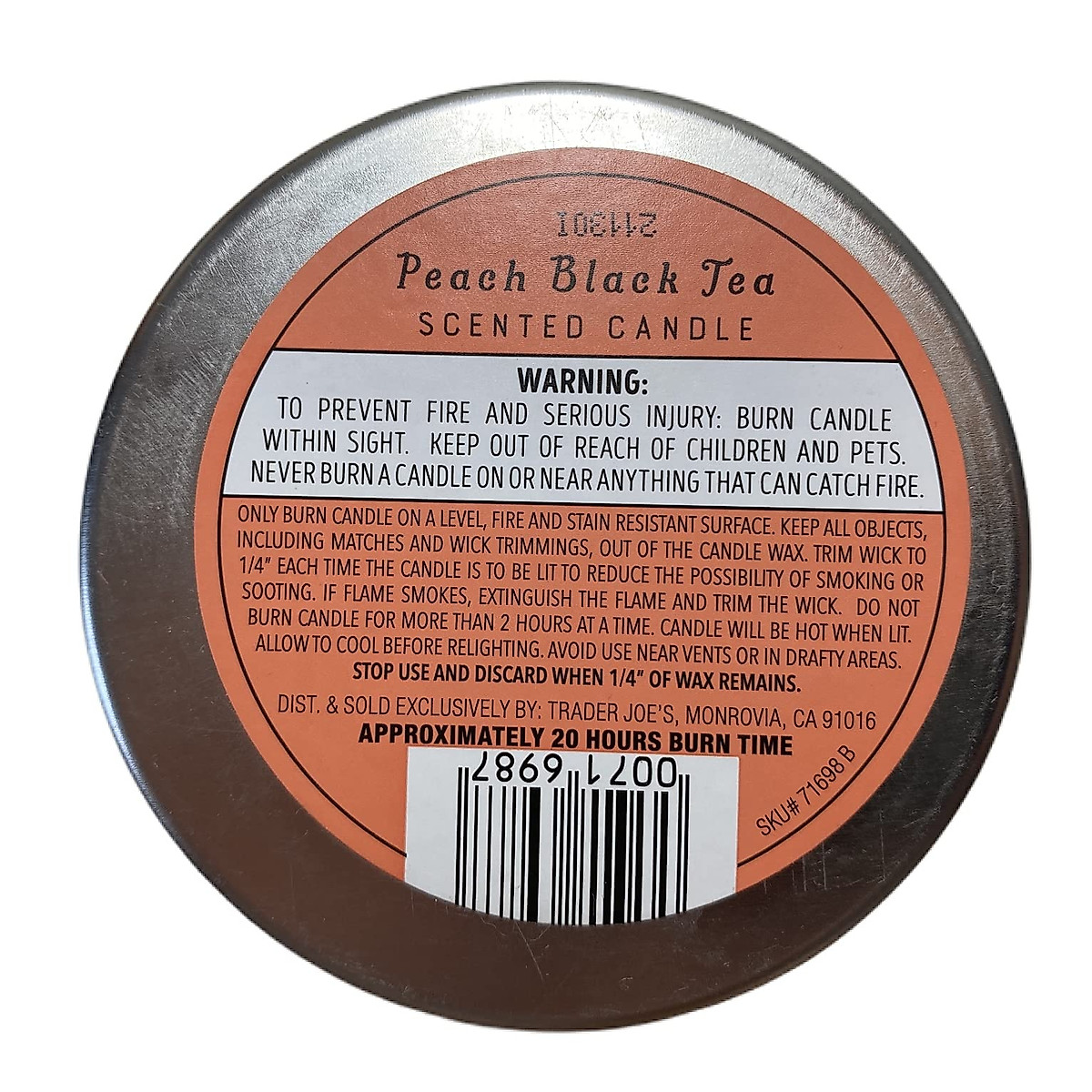 Trader Joe's Peach Black Tea Scented Candle, 5.7 oz (Pack of 2)