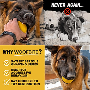 WoofBite Indestructible Dog Ball - Lifetime Replacement - Medium & Large Breed - Ultra Durable for Aggressive Chewers - Natural Rubber - Fetch Tug & Chew - 3in - Yellow (Highly Visible Color for Dogs)