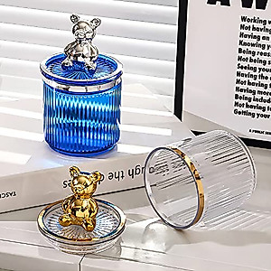 DASITON Bear Qtip Holder,Cotton Swab Holder,Bathroom Counter Organizer Containers Dispenser,for Cotton Rounds Pads Cotton Ball,Cotton Swab,Hair Clips,Ball Pad,tampon storage(Coffee