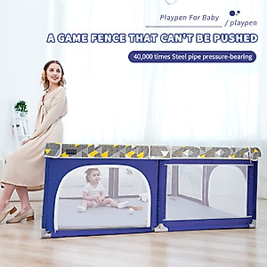 Anbel Baby Playpen with Mat, Extra Large Playyard, Playpen for Babies and Toddlers, Indoor and Outdoor Kids 71x59 Inches Playpen with Breathable Mesh, Blue